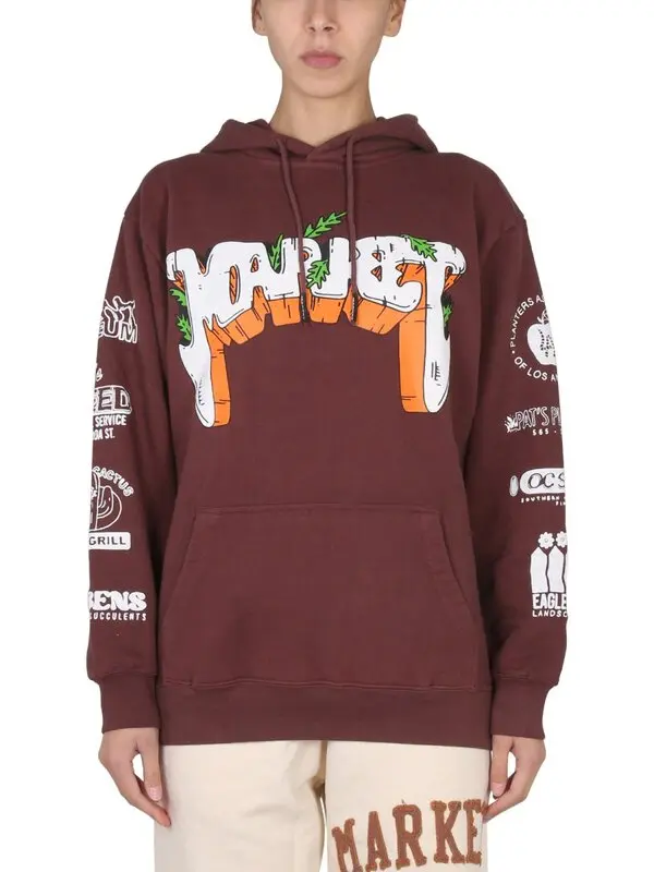 MARKET Hooded Sweatshirt With Graphic Detail - Brown