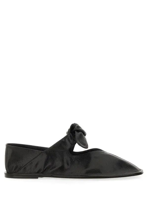 Hereu Leather Wrap Tie Flats - Black