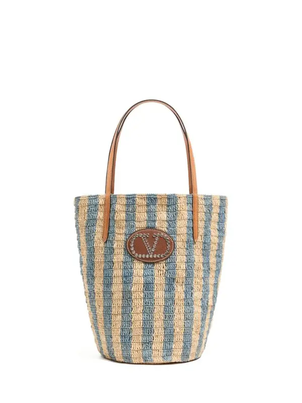 Valentino Garavani Striped Raffia Shopping Bag