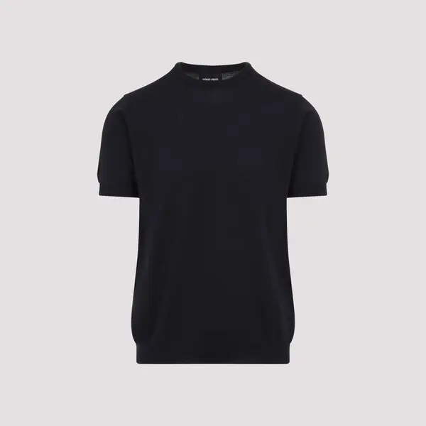 Giorgio Armani Short-sleeved, Crew-neck Jumper In Silk And Cotton - Blue
