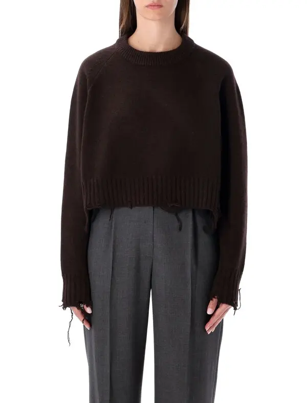 LOW CLASSIC Mini Distressed Pullover With Raglan Sleeves - Brown