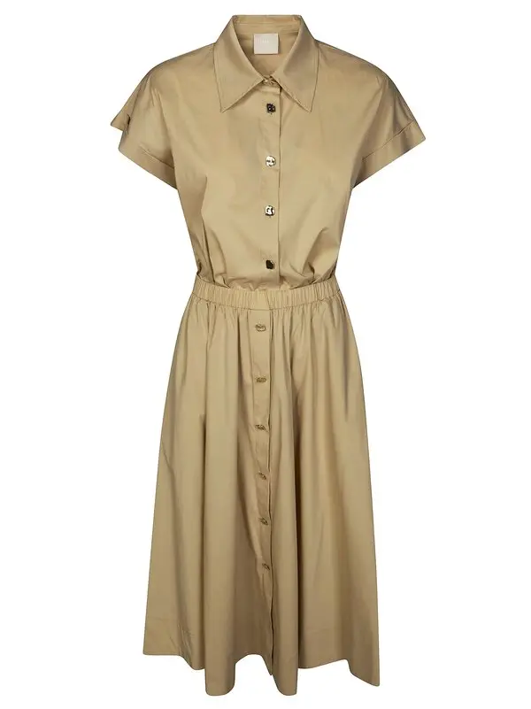 Liu Jo Short Sleeve Collared Shirt Dress With Button-up Front - Beige