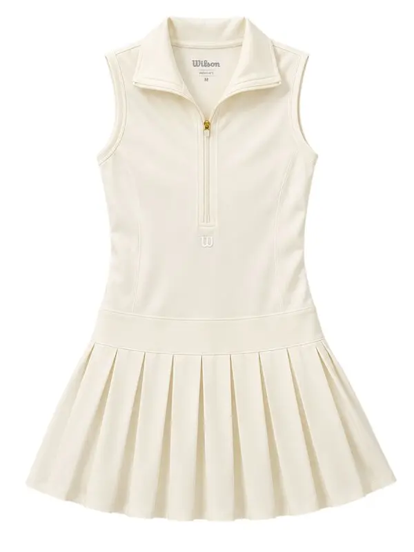 Wilson Sleeveless Mini Dress With Zip Neck And Pleated Skirt - Ivory