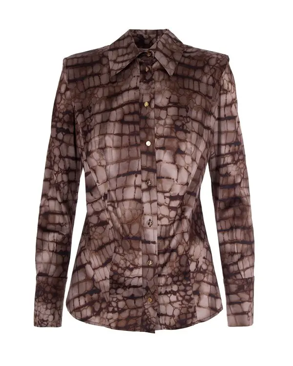 Elisabetta Franchi Printed Shirt With Classic Collar - Cacao
