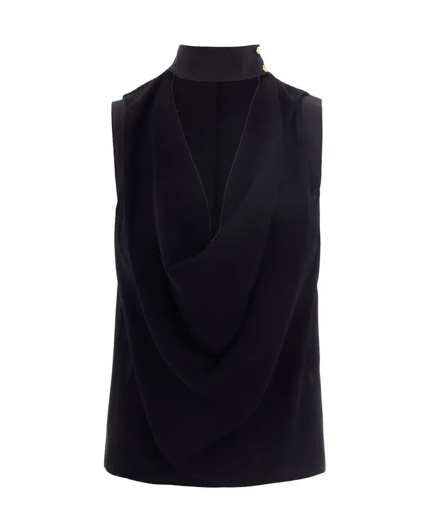 Elisabetta Franchi Sleeveless Draped Shirt With High Neck - Nero