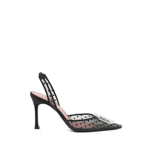 Amina Muaddi 90 Mm Heel Mirrored Rectangle Accessory Slingback