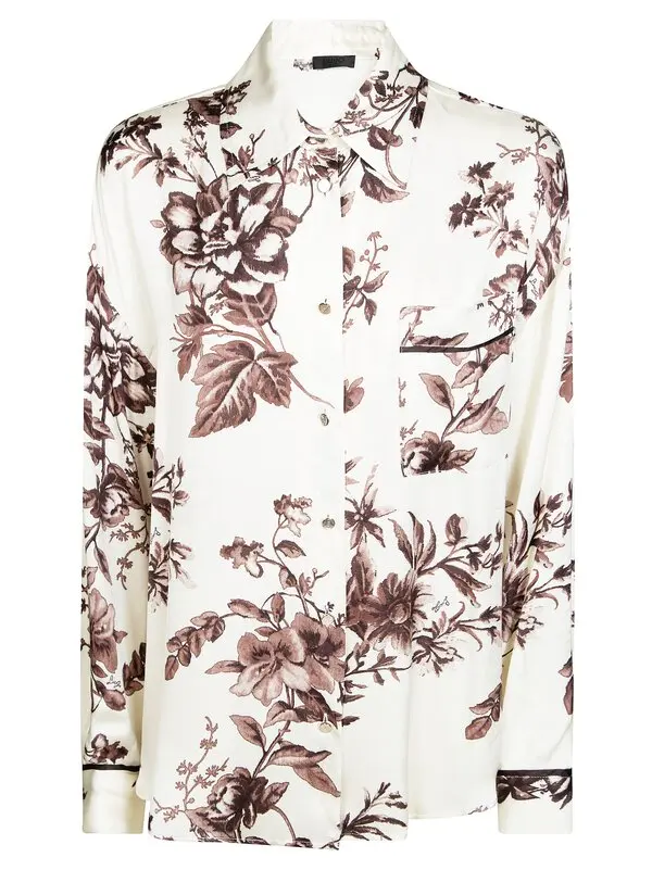 Liu Jo Viscose Floral Print Oversized Shirt - Beige