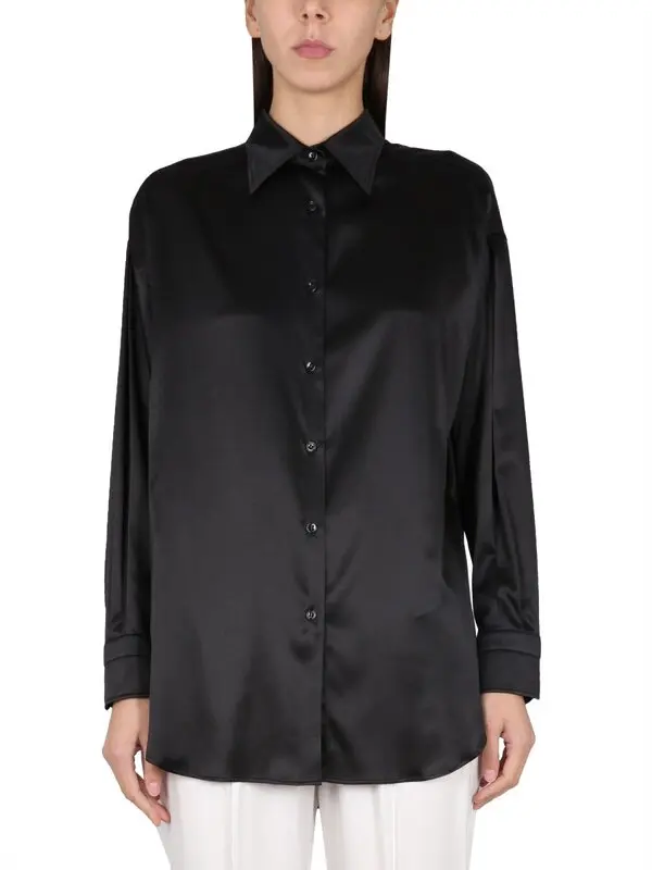 TOM FORD Stretch Silk Satin Relaxed Fit Shirt - Black