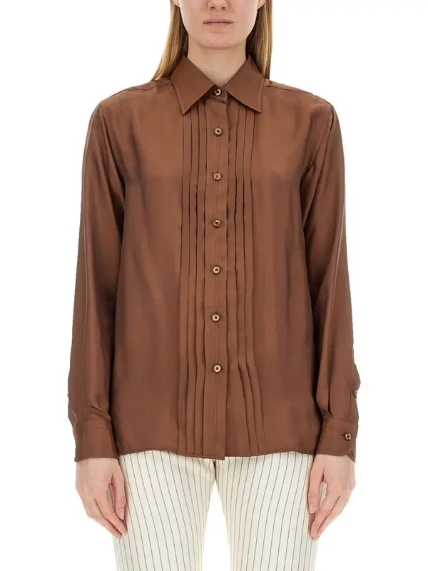 TOM FORD Pleated Viscose And Silk Blend Shirt - Brown
