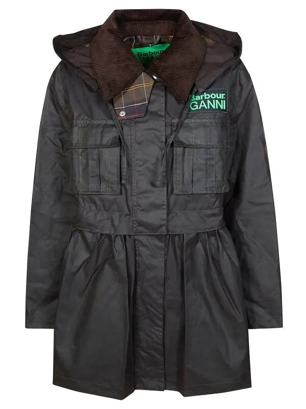 BARBOUR X GANNI Tartan Peplum Waxed Jacket - Verde