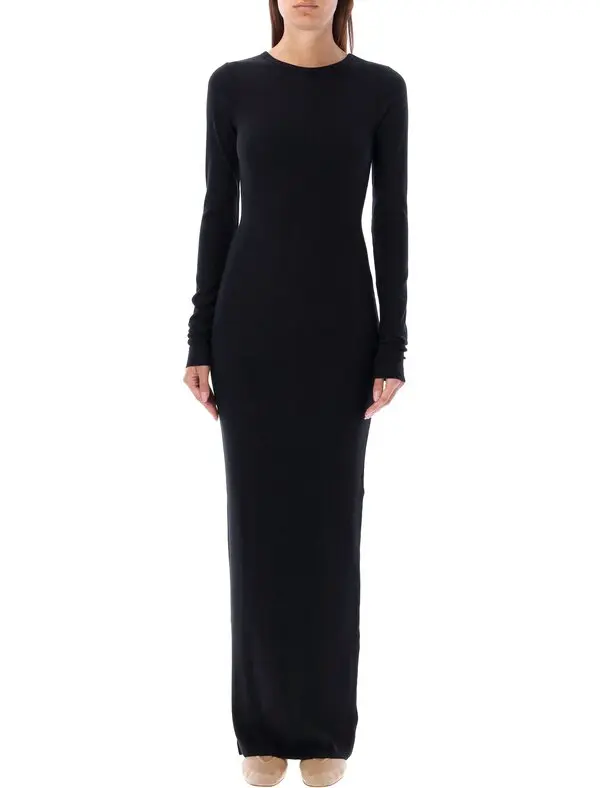 Eterne Long Sleeve Crewneck Maxi Dress In Butter Rib - Black