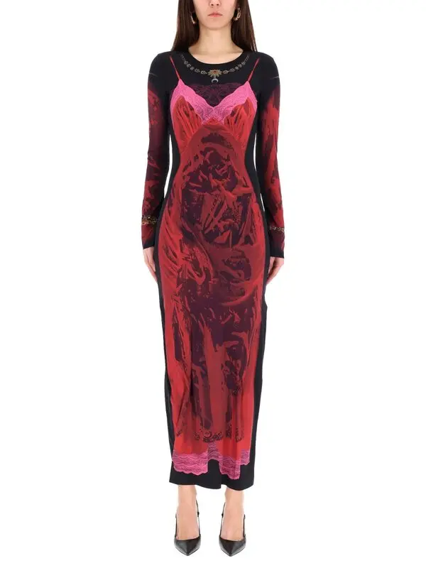 MARINE SERRE Printed Jersey Long Dress - Red