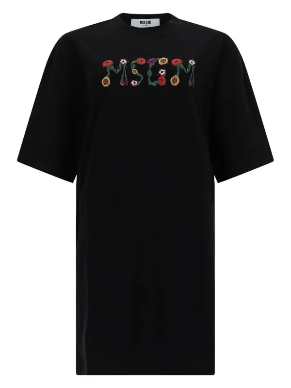 MSGM Oversized Floral Graphic T-shirt Dress - Black