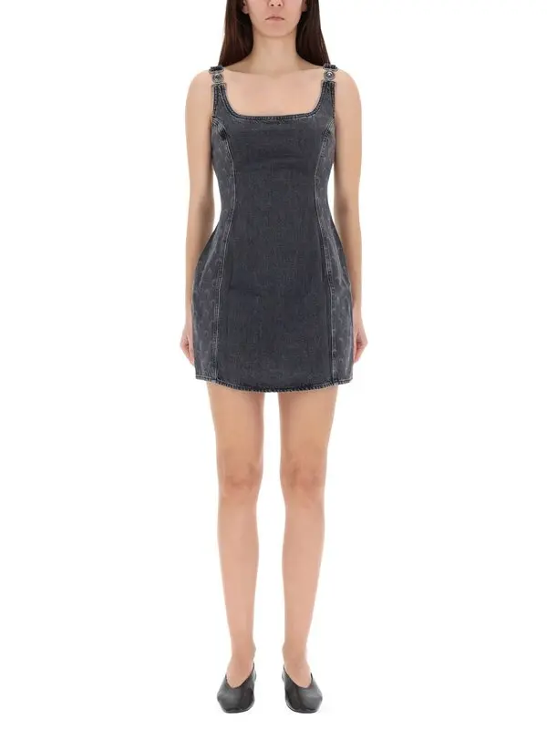 MARINE SERRE Moon Laser Wash Denim Sleeveless Mini Dress - Grey