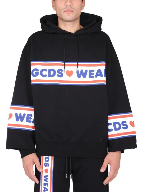Gcds Graphic Print Cotton Hoodie - Black