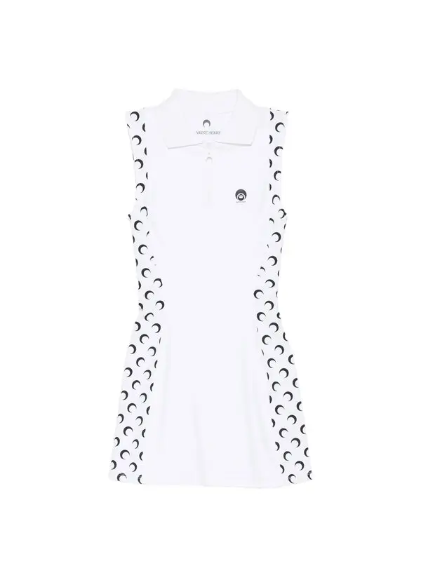 MARINE SERRE Ribbed Sleeveless Polo With Quarter Zip And Moon Print - Bianco