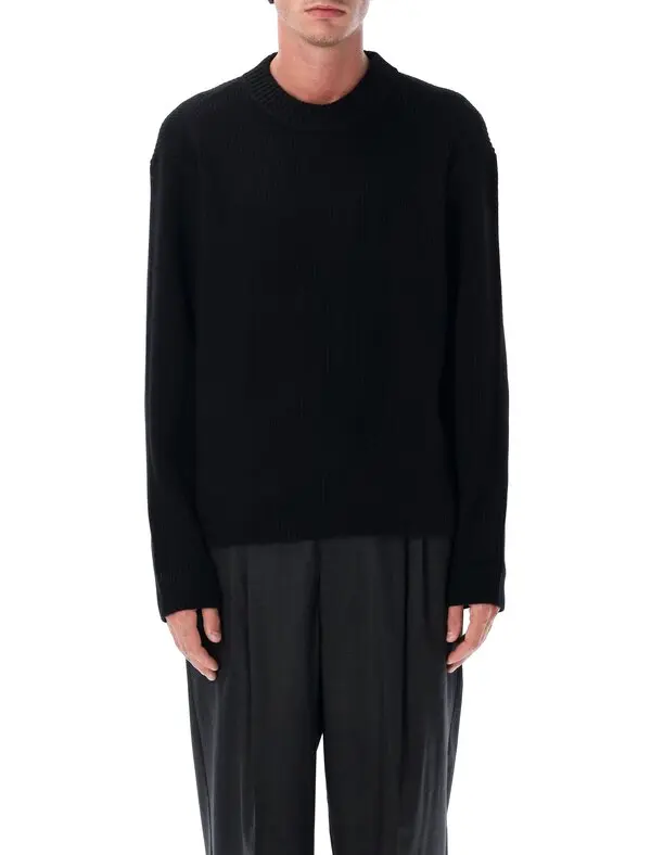 BERNER KUHL 4-ply Wool Ribbed Crew Sweater - Black