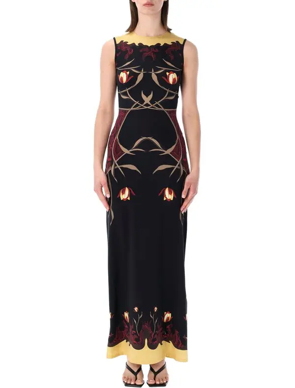 MARINE SERRE Floral-print Tie-neck Maxi Dress - Black