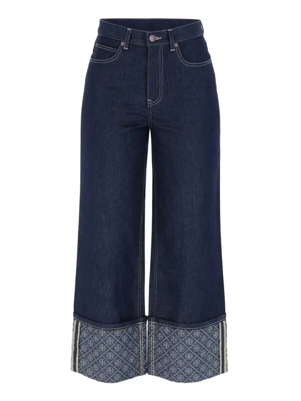 Tory Burch High-waisted Wide-leg Jeans With Contrast Hem - Multicolour