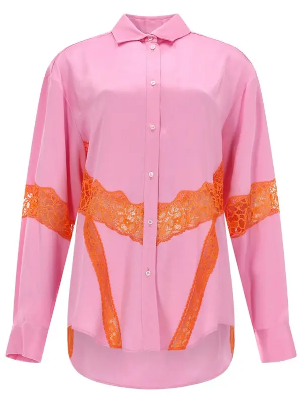 MSGM Lace-trim Long Sleeve Button-up Shirt - Pink