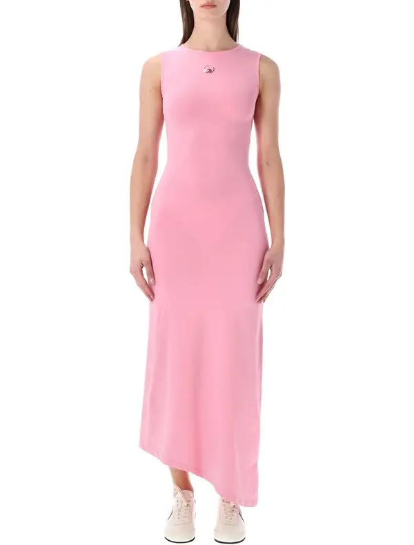 MARINE SERRE Pearl Logo Asymmetrical Midi Dress - Pink