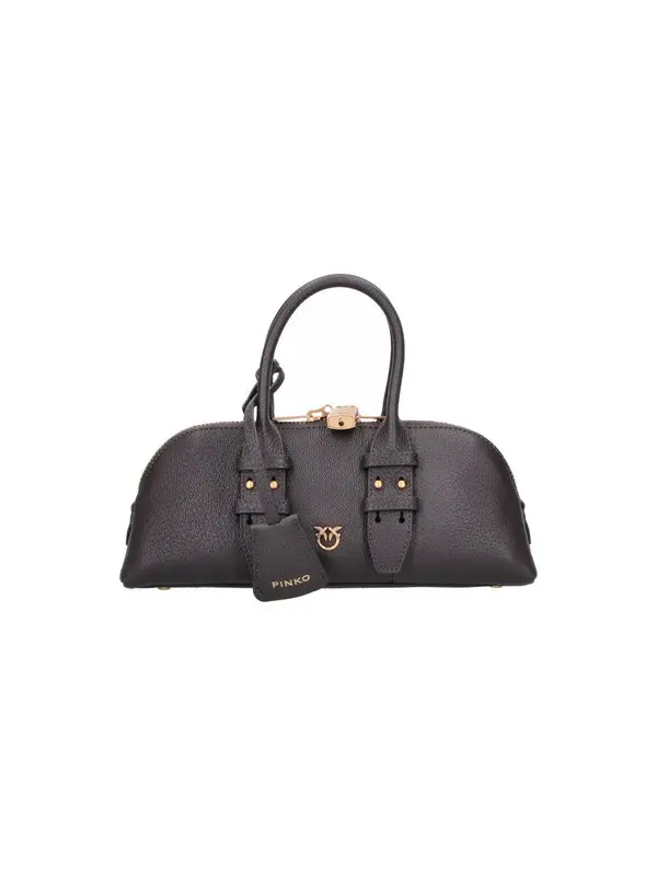 Pinko Textured Leather Satchel - Brown