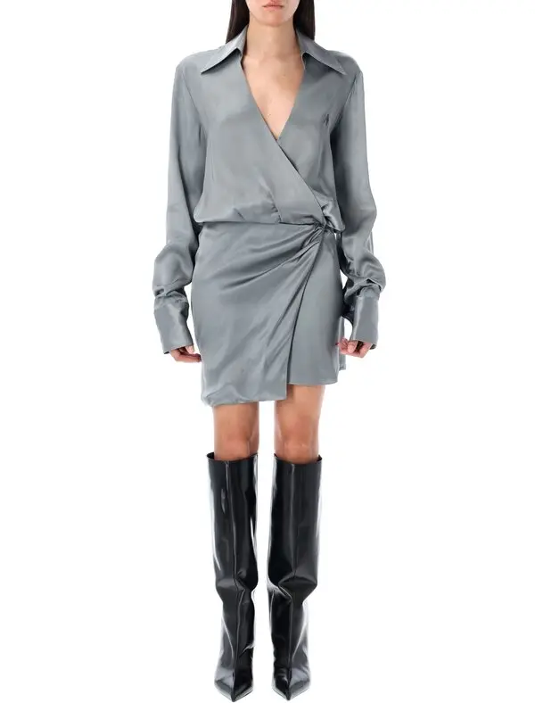 Attico Wrap-front Mini Dress - Grey