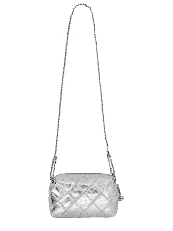 Tory Burch Fleming Suede Soft Crossbody Bag - Silver