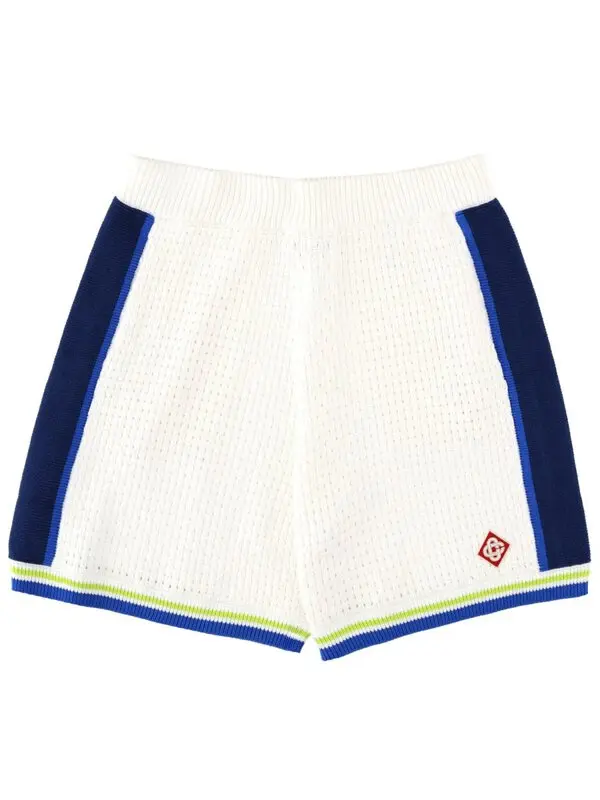 Casablanca Knit Crochet Shorts With Contrast Piping - White