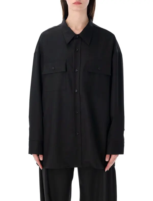 THE LATEST Cotton Shirt With Classic Collar And Two Pockets - Black