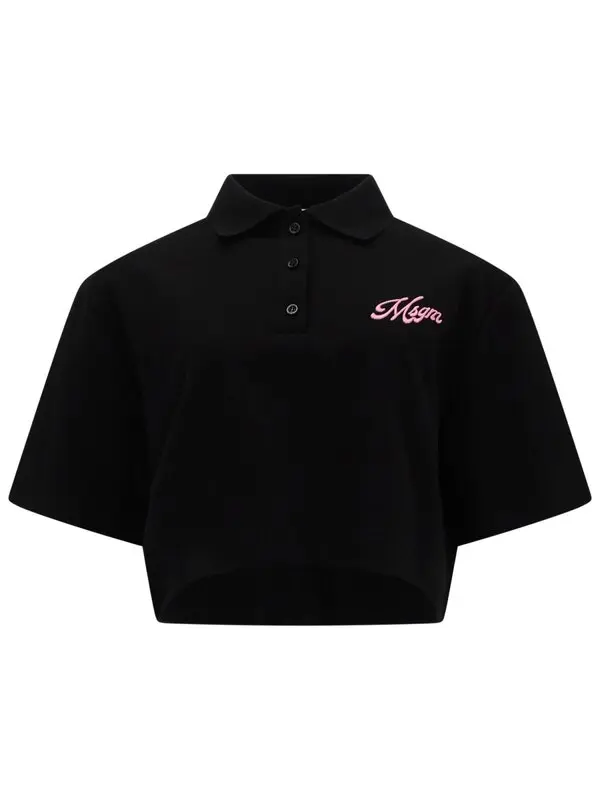MSGM Cropped Polo T-shirt - Black