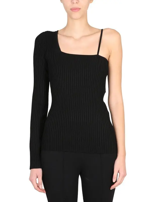 Helmut Lang Asymmetrical Ribbed Top - Black