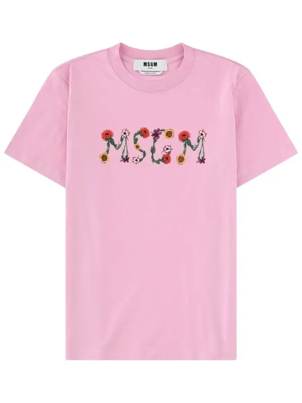 MSGM Cotton T-shirt With Floral Logo