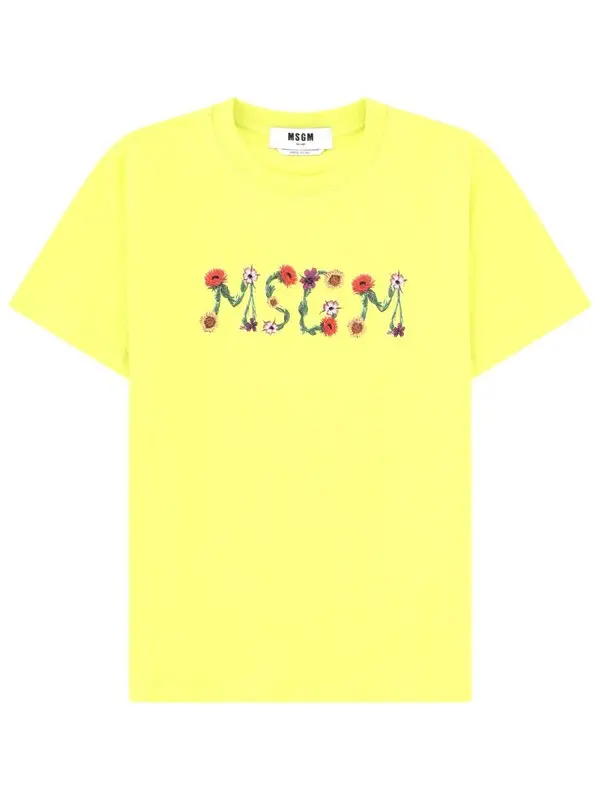 MSGM Floral Logo Graphic T-shirt - Yellow