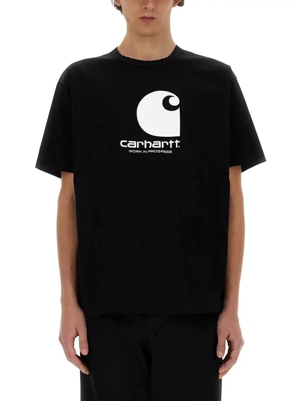 Junya Watanabe High-density Cotton Jersey Product Print Carhartt Double Name - Black
