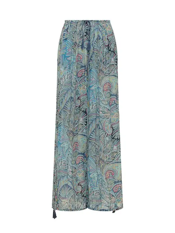 Etro Lightweight Paisley Print Wide Leg Trousers - Blue