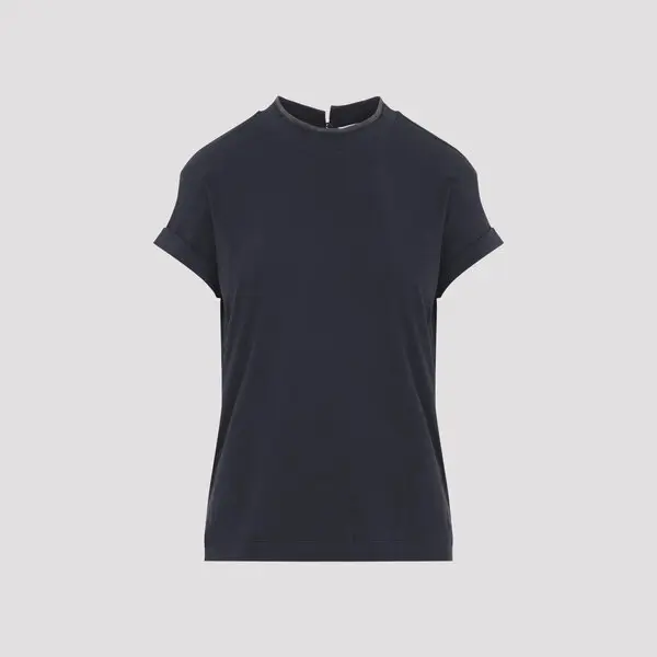 Brunello Cucinelli Jersey T-shirt With Precious Faux Layering - Blue