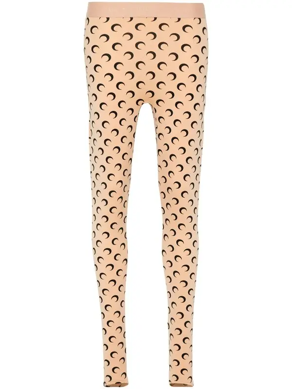 MARINE SERRE Allover Moon Print Stirrup Leggings - Beige