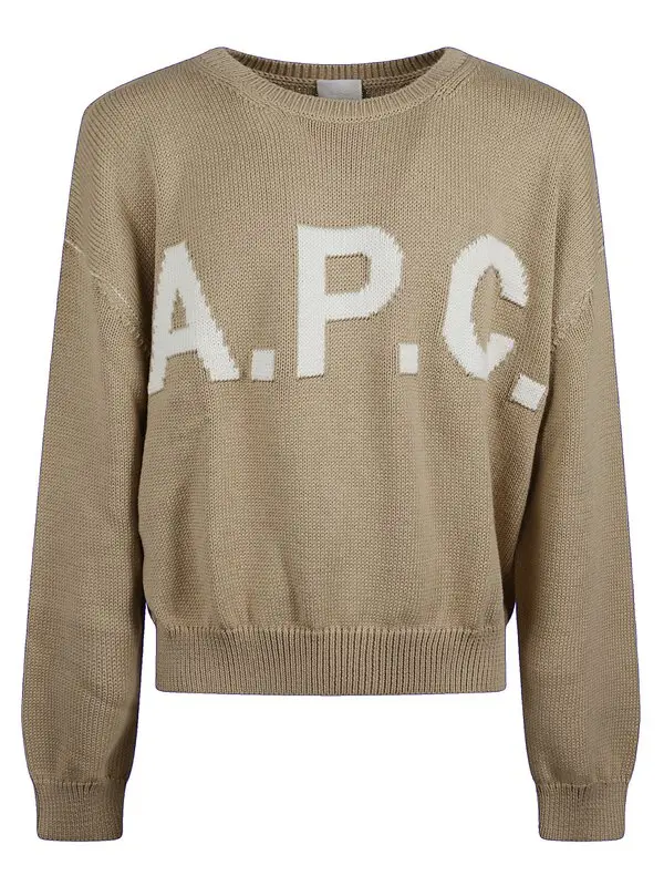 A.p.c. Logo Crew Neck Knit Sweater - Sand Beige