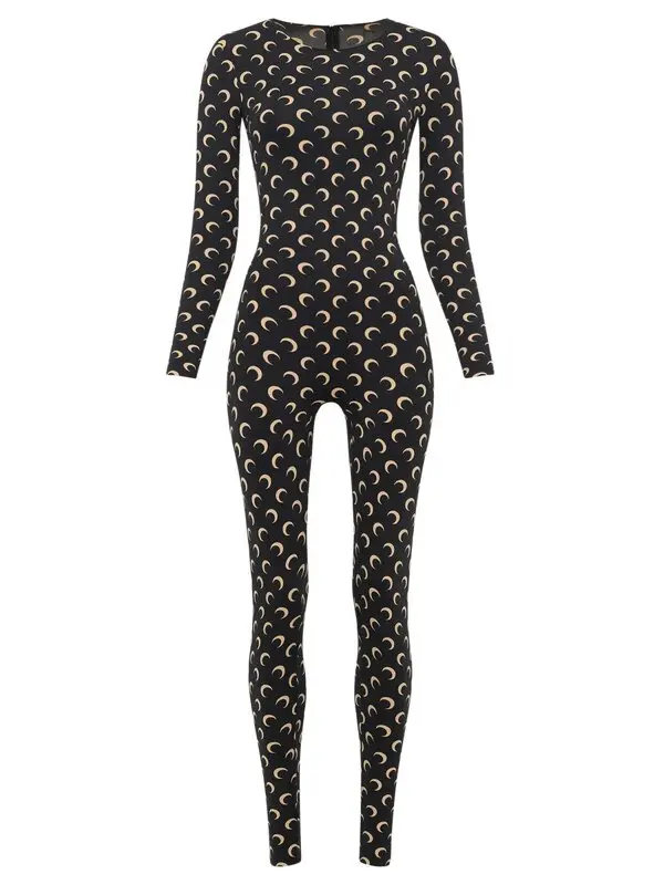 MARINE SERRE Slim Fit Moon Print Jumpsuit - Black