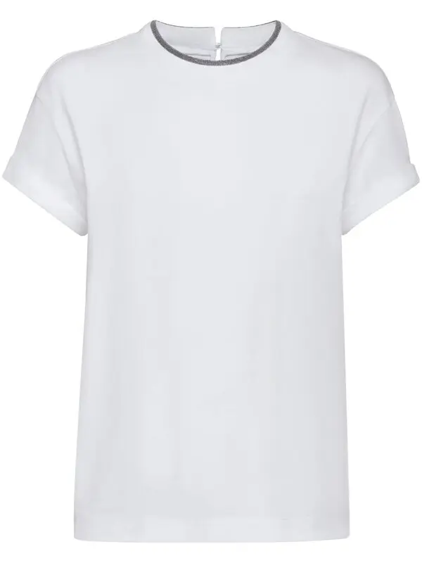 Brunello Cucinelli Contrast Trim Cotton Blend T-shirt - White