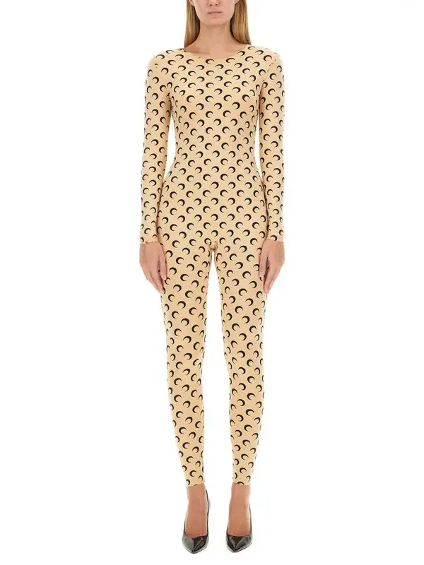 MARINE SERRE Moon Printed Jersey Jumpsuit - Beige