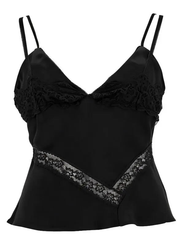 MSGM Lace Trim Camisole Top - Black
