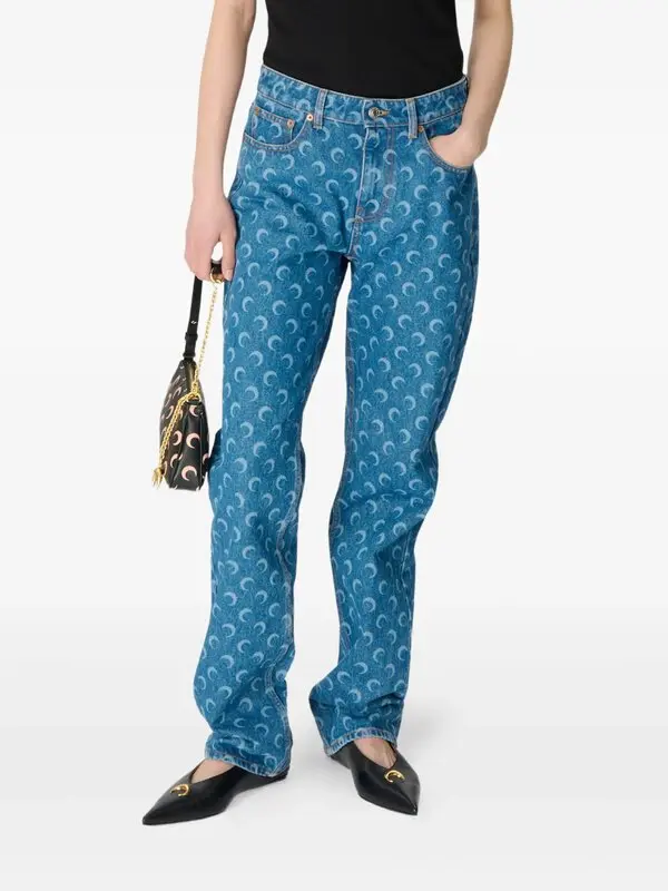 MARINE SERRE All-over Signature Print Five-pocket Jeans - Blu
