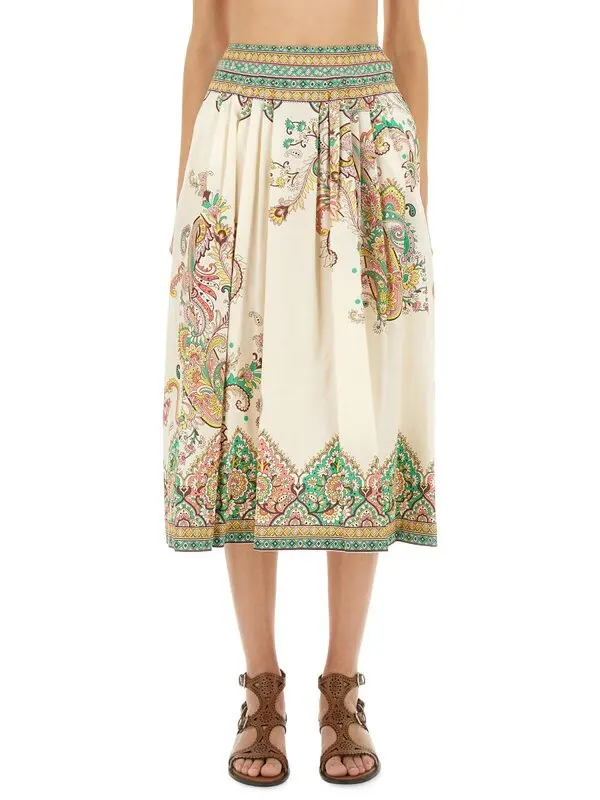 Etro Paisley Print Cotton Midi Skirt - Multicolour