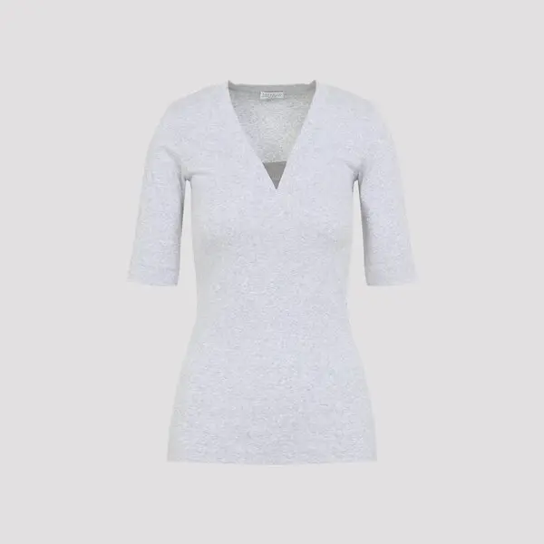 Brunello Cucinelli Ribbed Jersey V-neck T-shirt - Grey