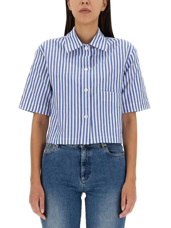 MARGARET HOWELL Candy Stripe Button-up Shirt - Blue