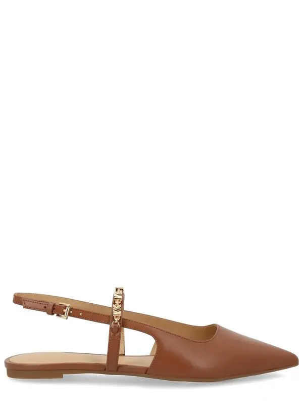 Michael Kors Leather Pointed Toe Slingback Flat - Brown