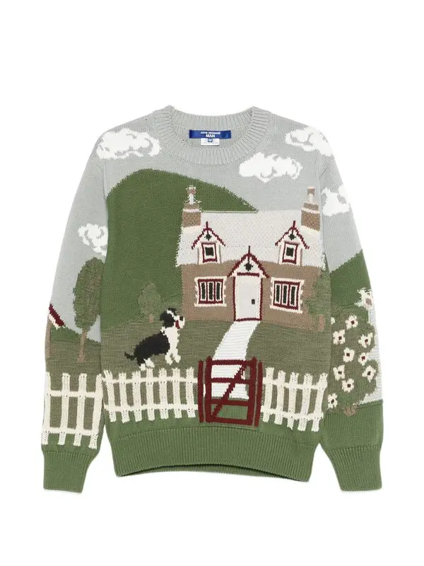 Junya Watanabe Embroidered-print Crewneck Cotton Sweater - Multicolour