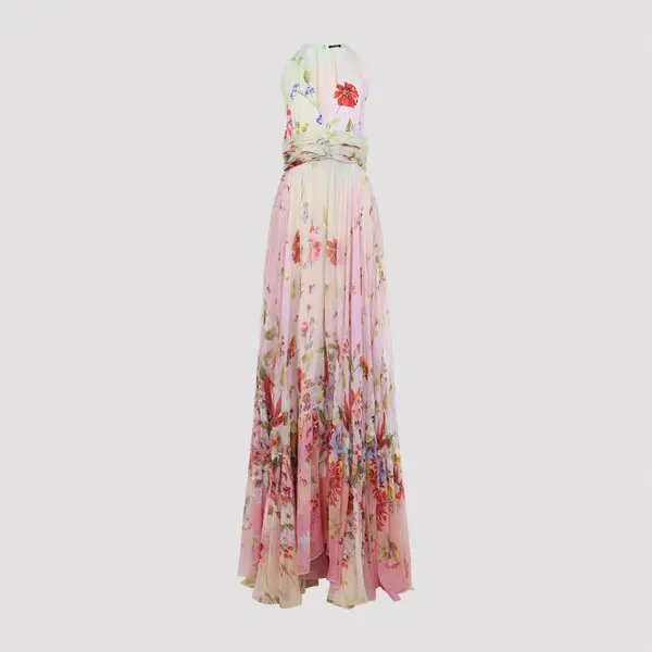 Roberto Cavalli Maxi Dress With Miami Flowers Print - Multicolour